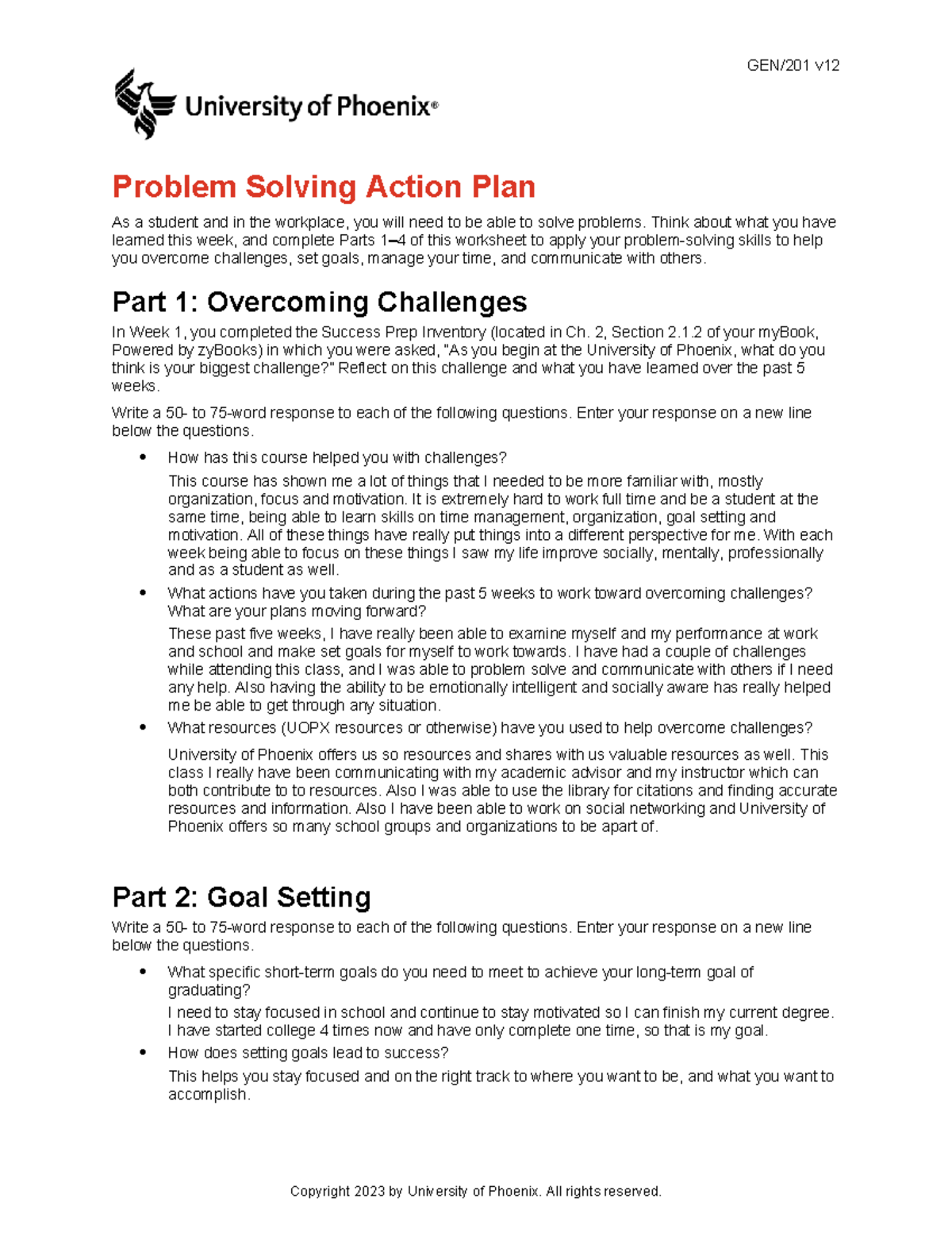 Gen201 v12 wk5 problem solving action plan 2000 - GEN/201 v Problem ...