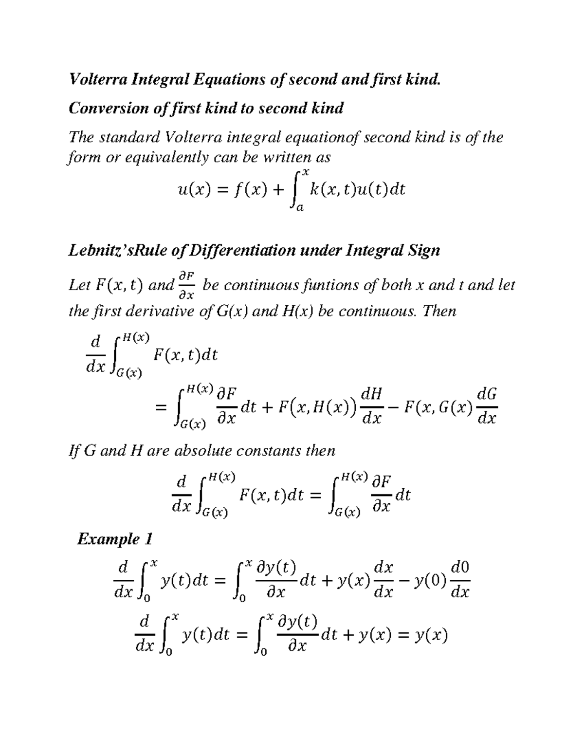 Volterra Integral Equation Conversion Of First Kind To Second Kind
