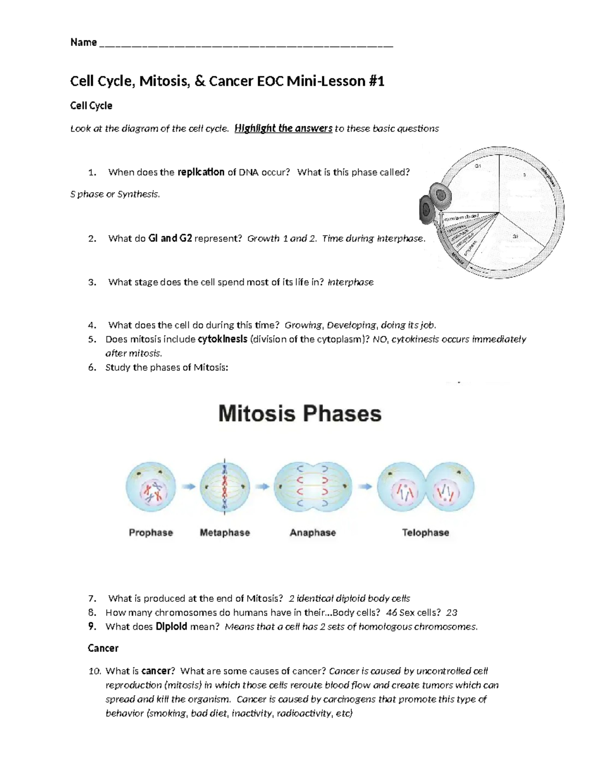 EOC Mini-Lesson #1 - EOC Review - Name