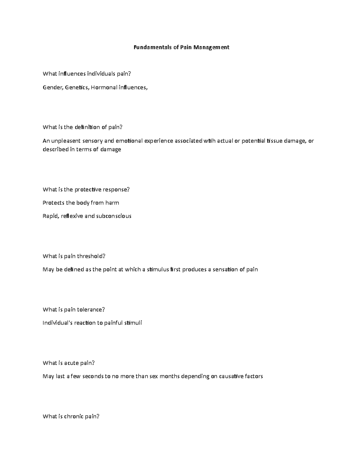 Fundamentals of Pain Management - Studocu