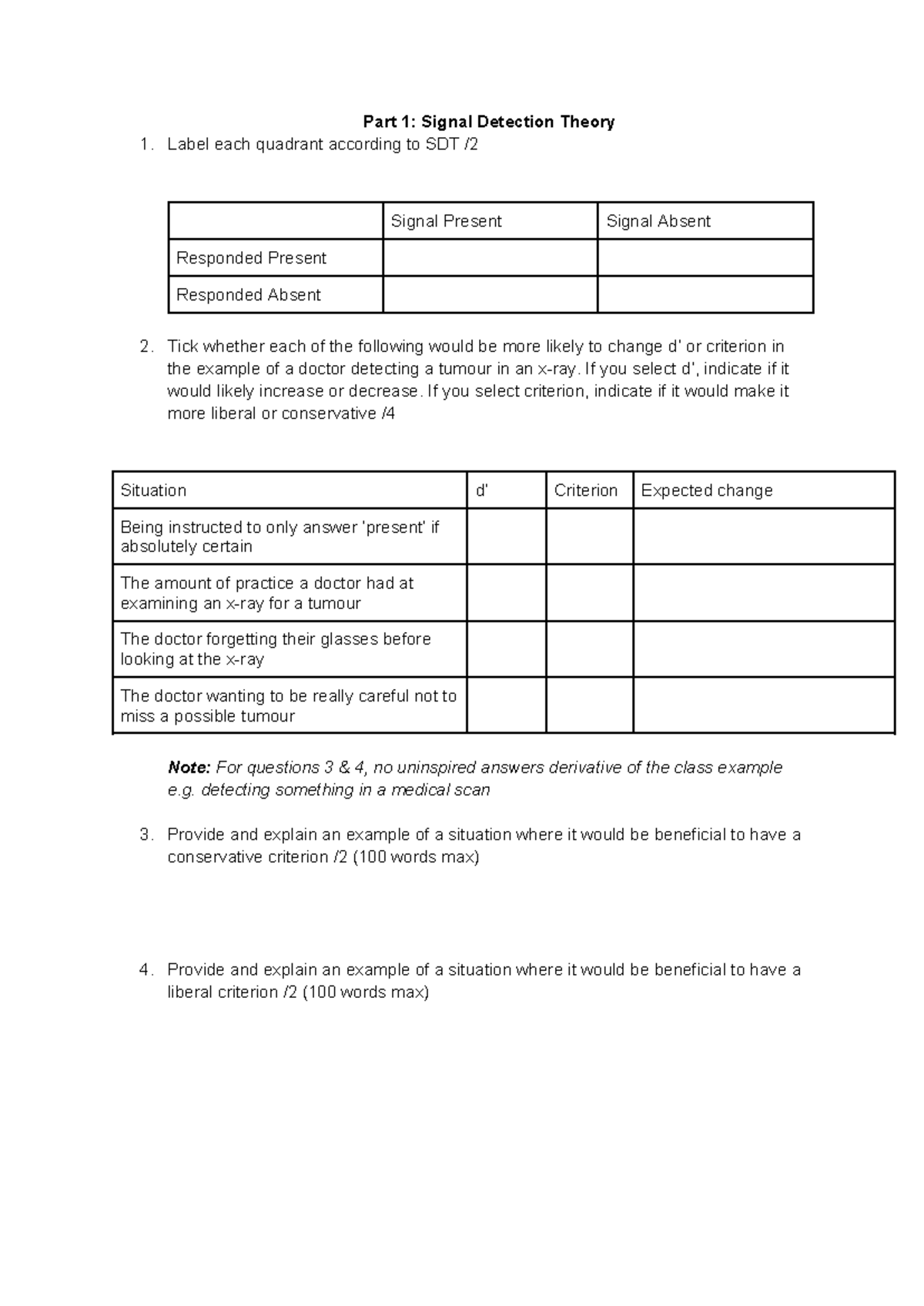 Assignment 1 Signal Detection Theory(1) - Part 1: Signal Detection ...