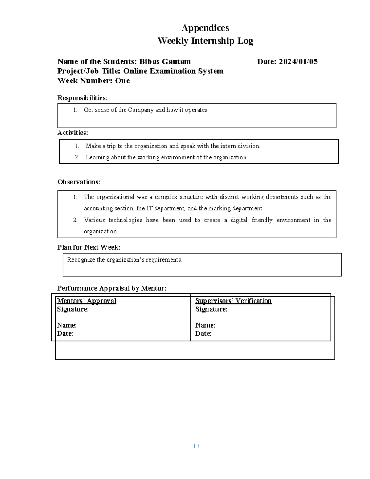 Internship Log book format - 1. Get sense of the Company and how it ...