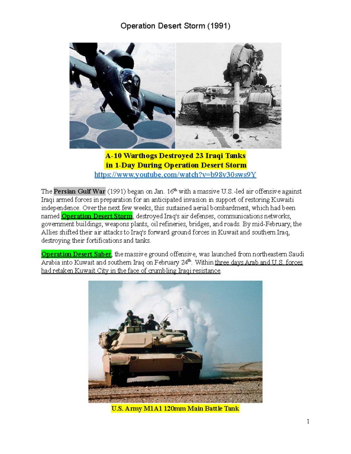 U30 L49 A2 Operation Desert Storm the 1st Persian Gulf War - Operation ...
