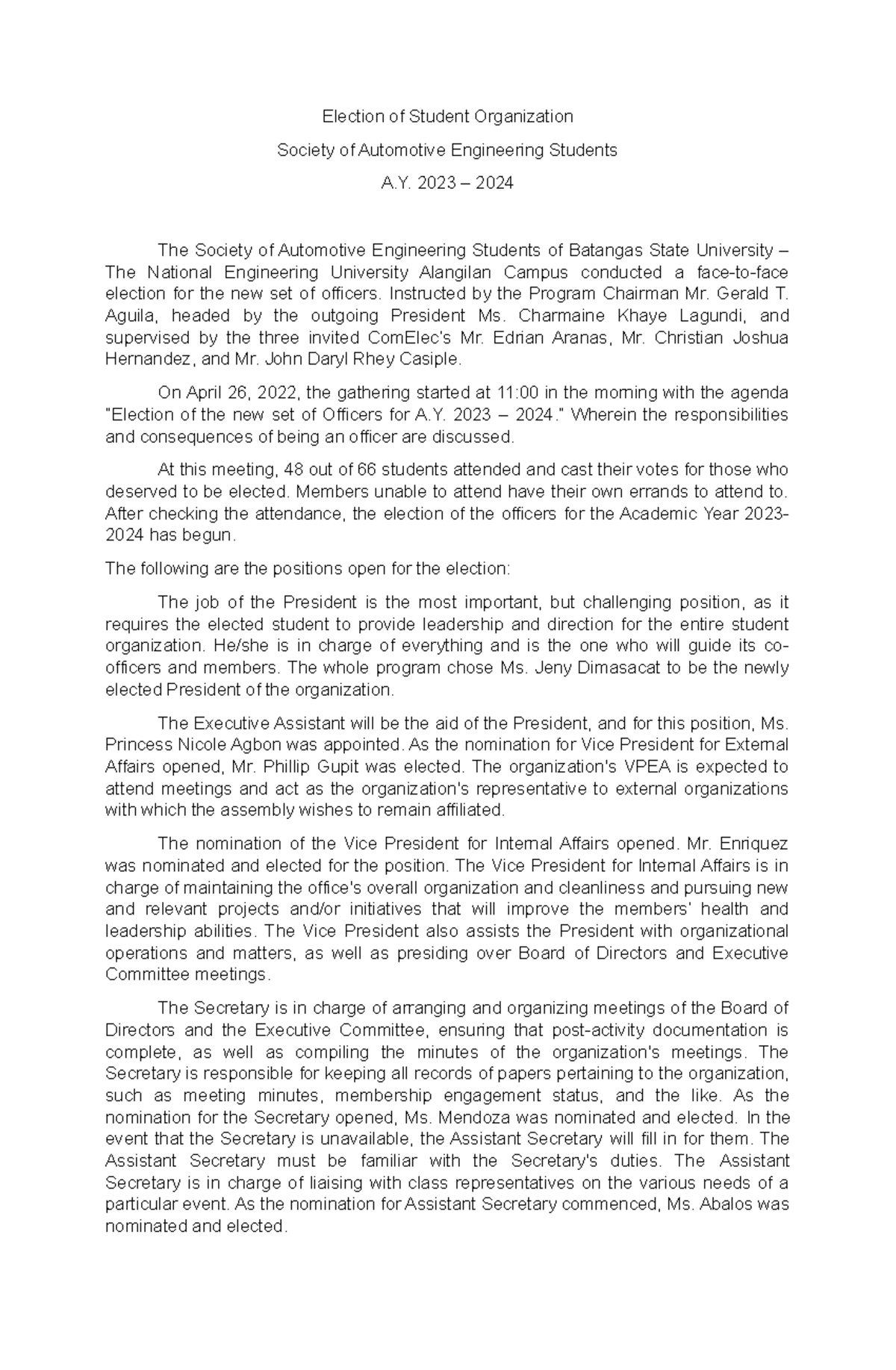 Narrative-Report - Election of Student Organization Society of ...