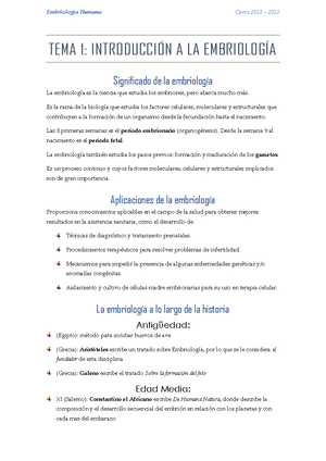 Historia de la embriología - EmbriologÌa Humana Curso 2021 – 2022 TEMA 1: INTRODUCCI”N A LA ...