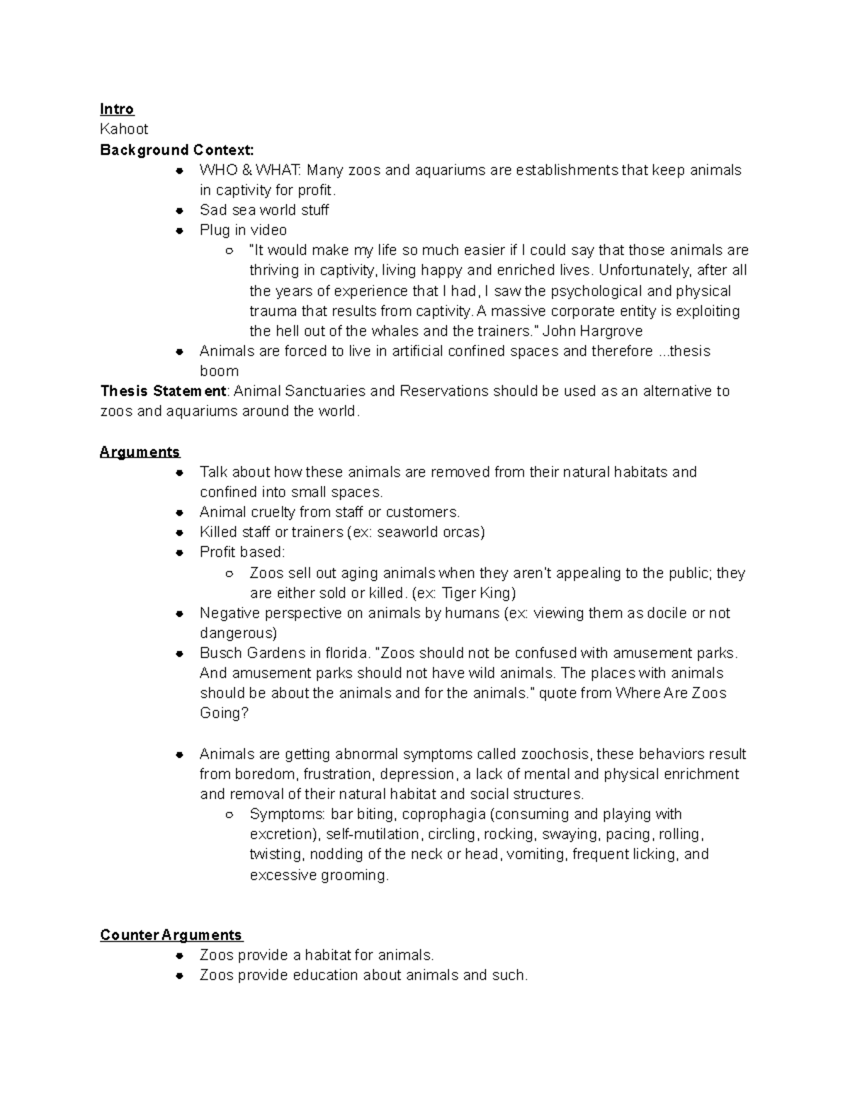 Zoo Persuasive Presentation - Intro Kahoot Background Context: WHO ...