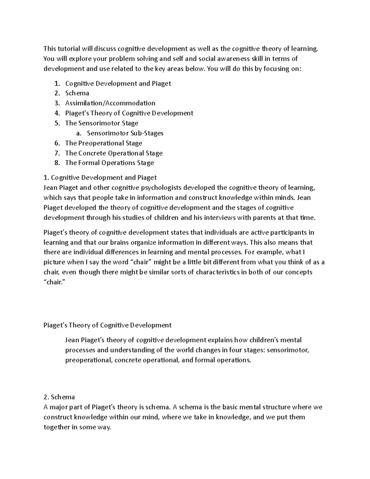 Psych 14 - coursework - This tutorial will discuss cognitive ...