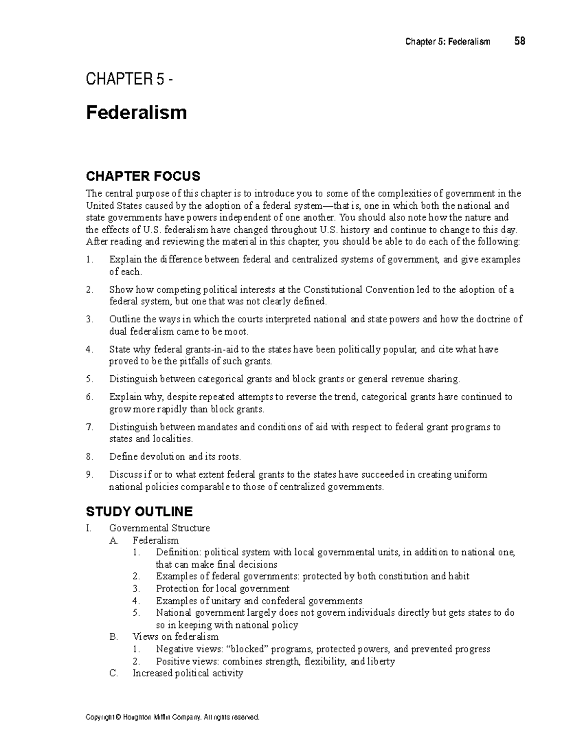 Wilson brief 8e sg ch05 - Lecture notes 3 - CHAPTER 5 - Federalism ...