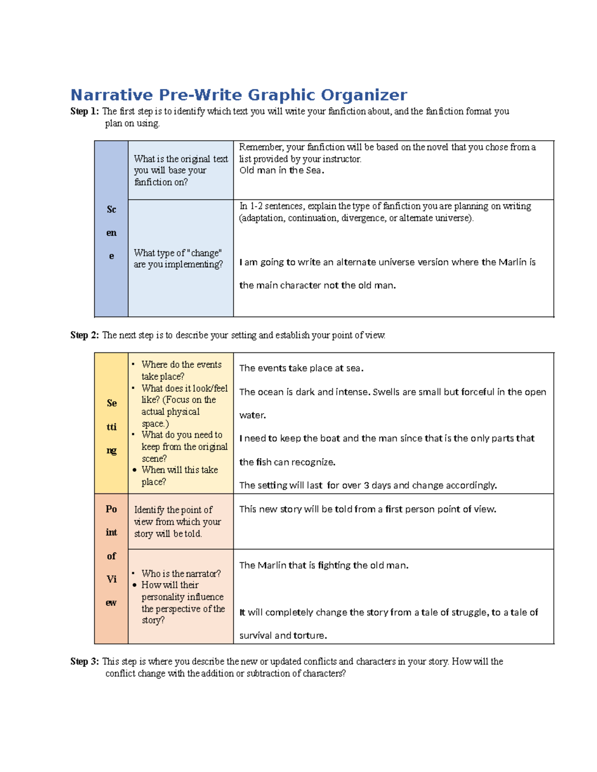 Plotting narrative graphic organizer - Narrative Pre-Write Graphic Organizer Step 1: The first ...