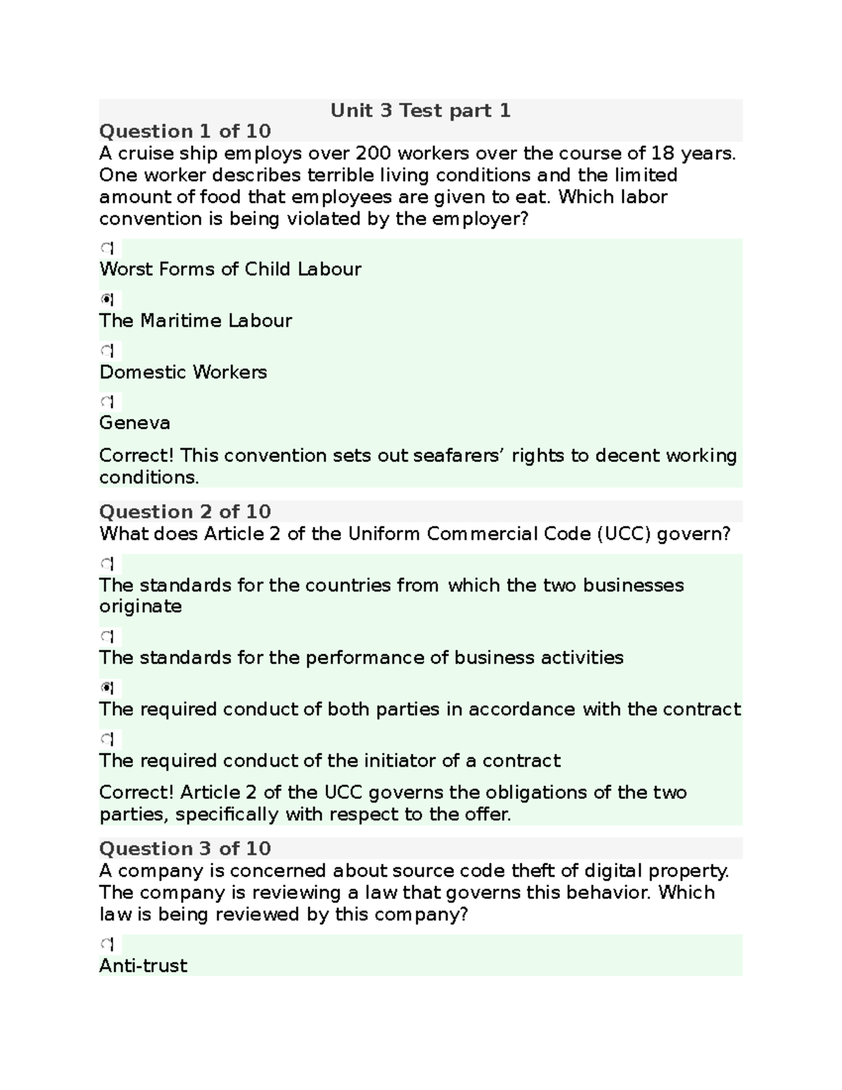 Unit 3 Test part 1 - unit 3 test 1 - Unit 3 Test part 1 Question 1 of ...