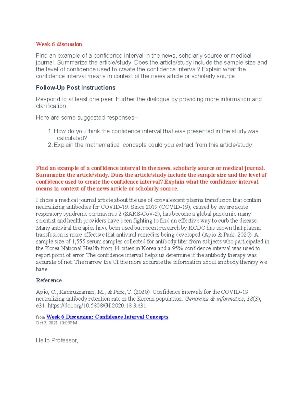 Week 6 discussion statistic - Week 6 discussion Find an example of a ...