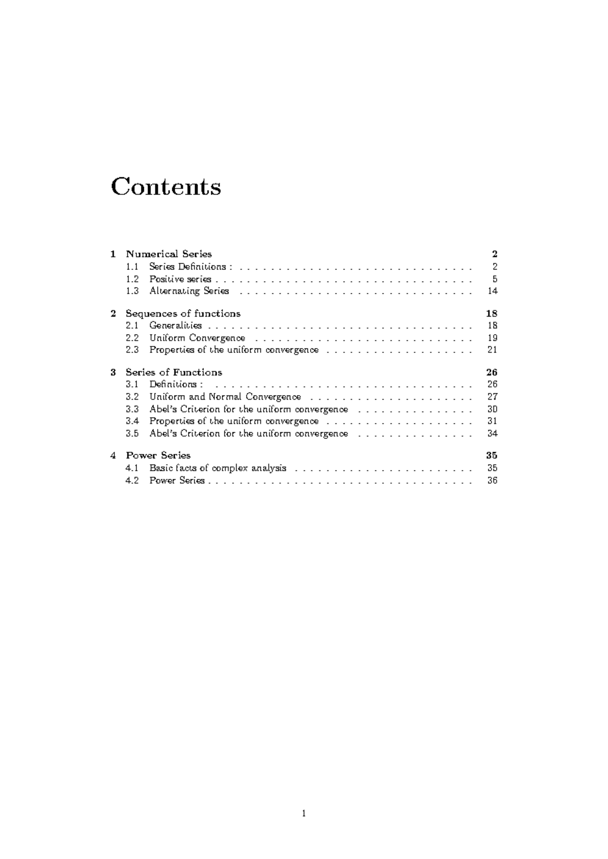Master - ... - Contents 1 Numerical Series 1 Series Definitions : 1 ...