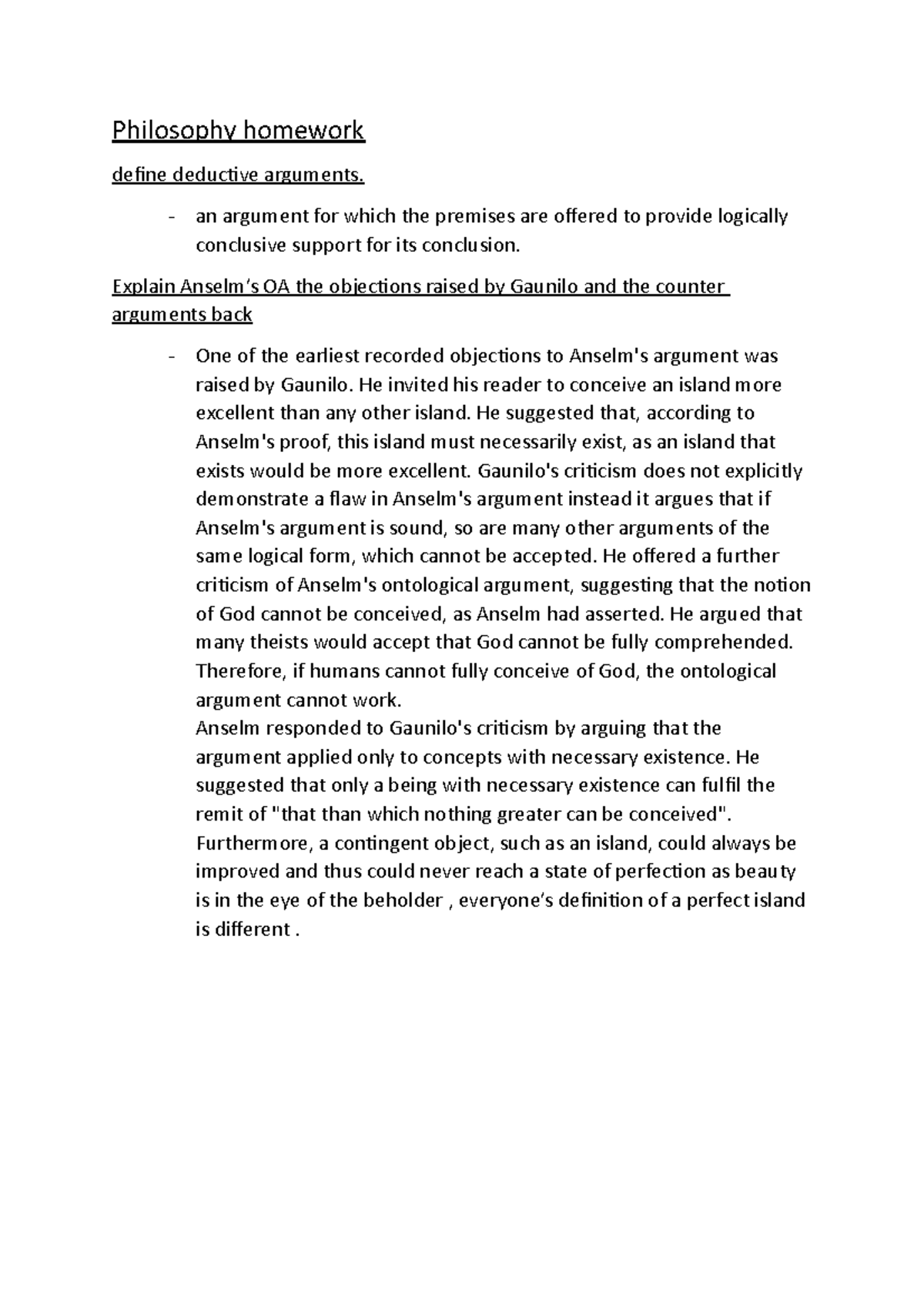 Philosophy homework - Philosophy homework define deductive arguments ...