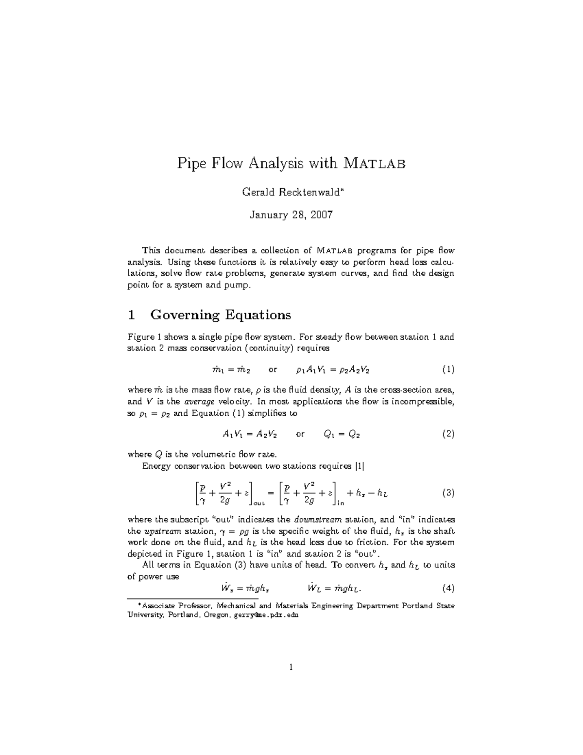 Pipe Flow Matlaba 1 - Scilab - Pipe Flow Analysis with Matlab Gerald ...