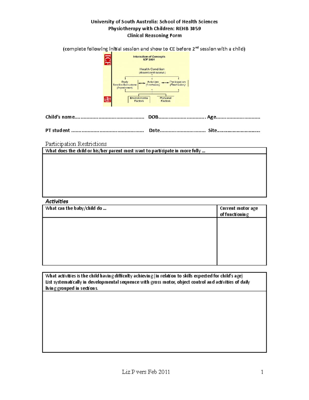 Clinical Reasoning Form Example - University of South Australia: School of Health Sciences - Studocu