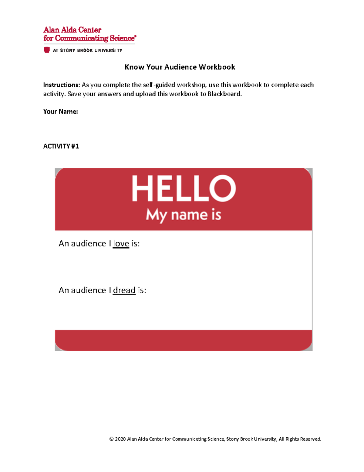 Alda Center Workshop Workbook - Know Your Audience Workbook ...