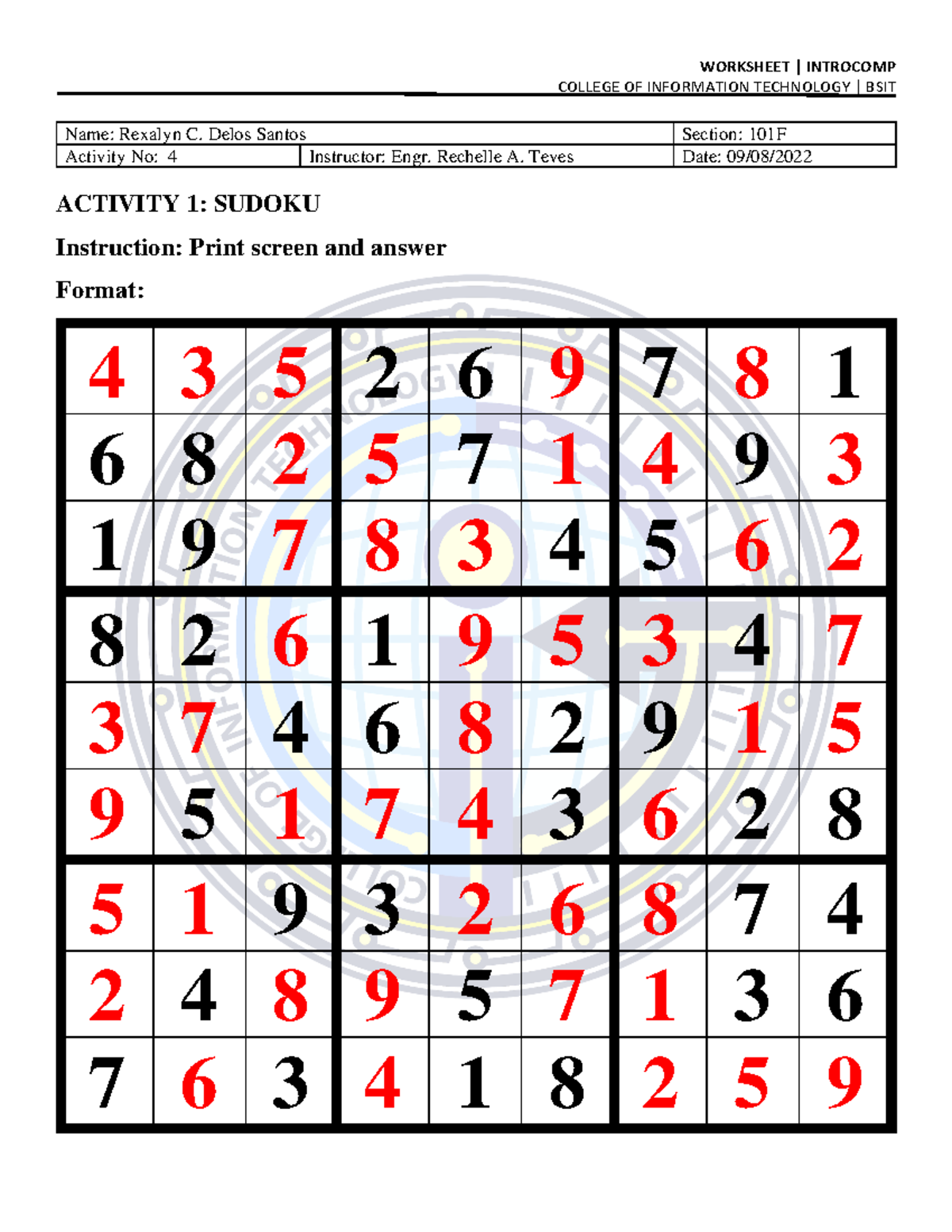 Introcomp Worksheet Assignment-Week-4 - accountancy - WORKSHEET ...