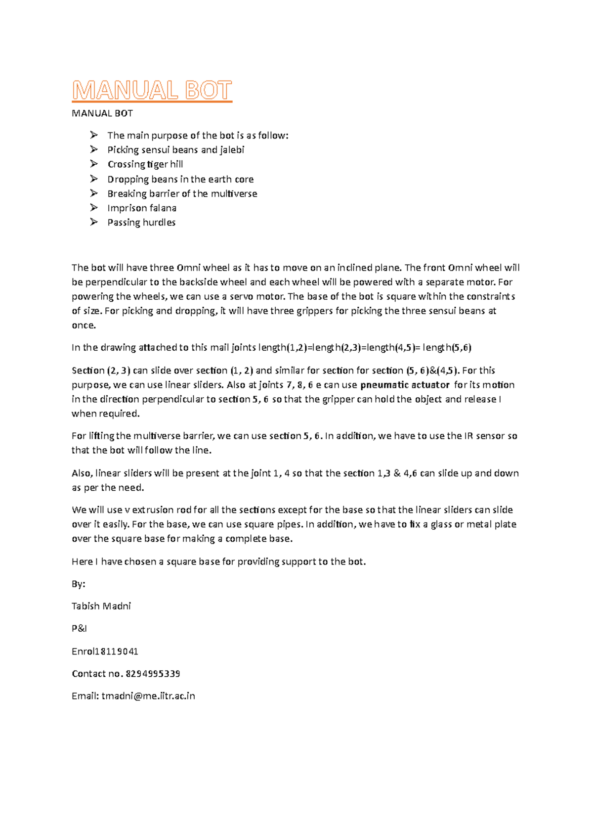 Manual BOT - MANUAL BOT MANUAL BOT The main purpose of the bot is as ...