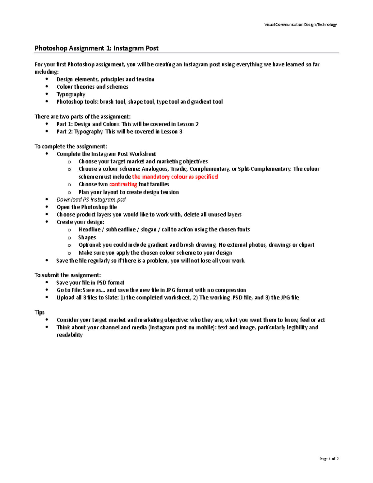 PS Instagram Assignment Brief - Visual Communication Design/Technology ...