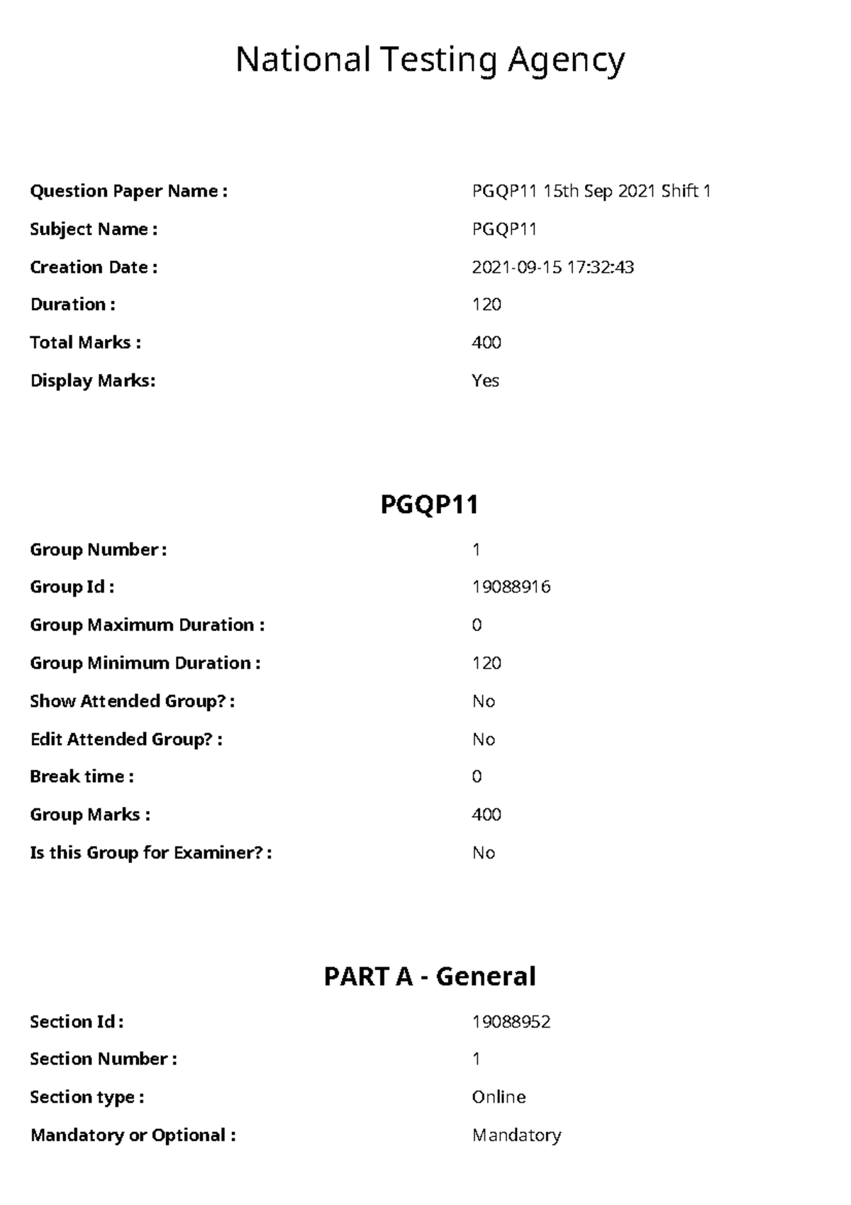 CUET PG Previous Year Papers PGQP11 History - National Testing Agency ...