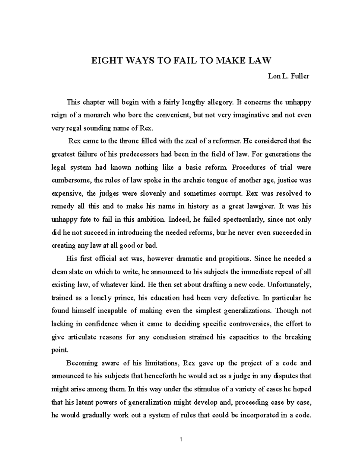 Lon L Fuller - Fuller Eight Ways To Fail To Make Law - EIGHT WAYS TO ...
