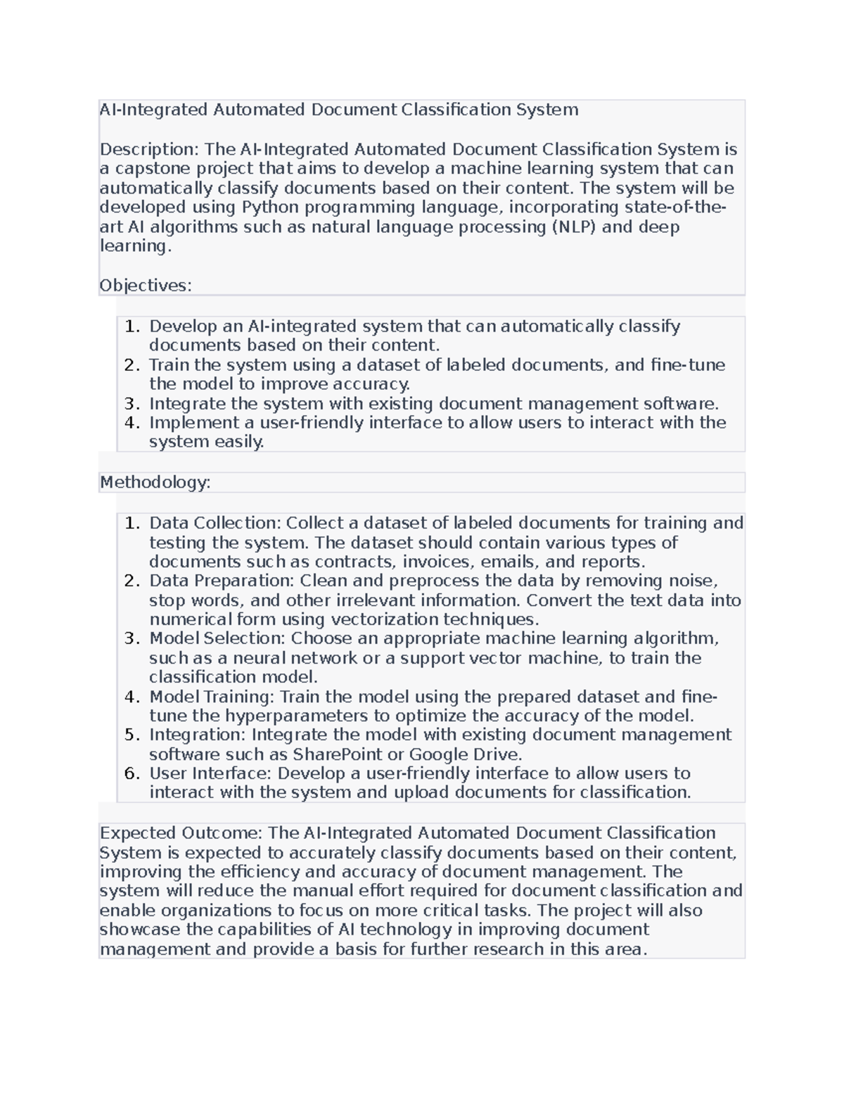 Ai Integrated Automated Document Classification System The System Will Be Developed Using