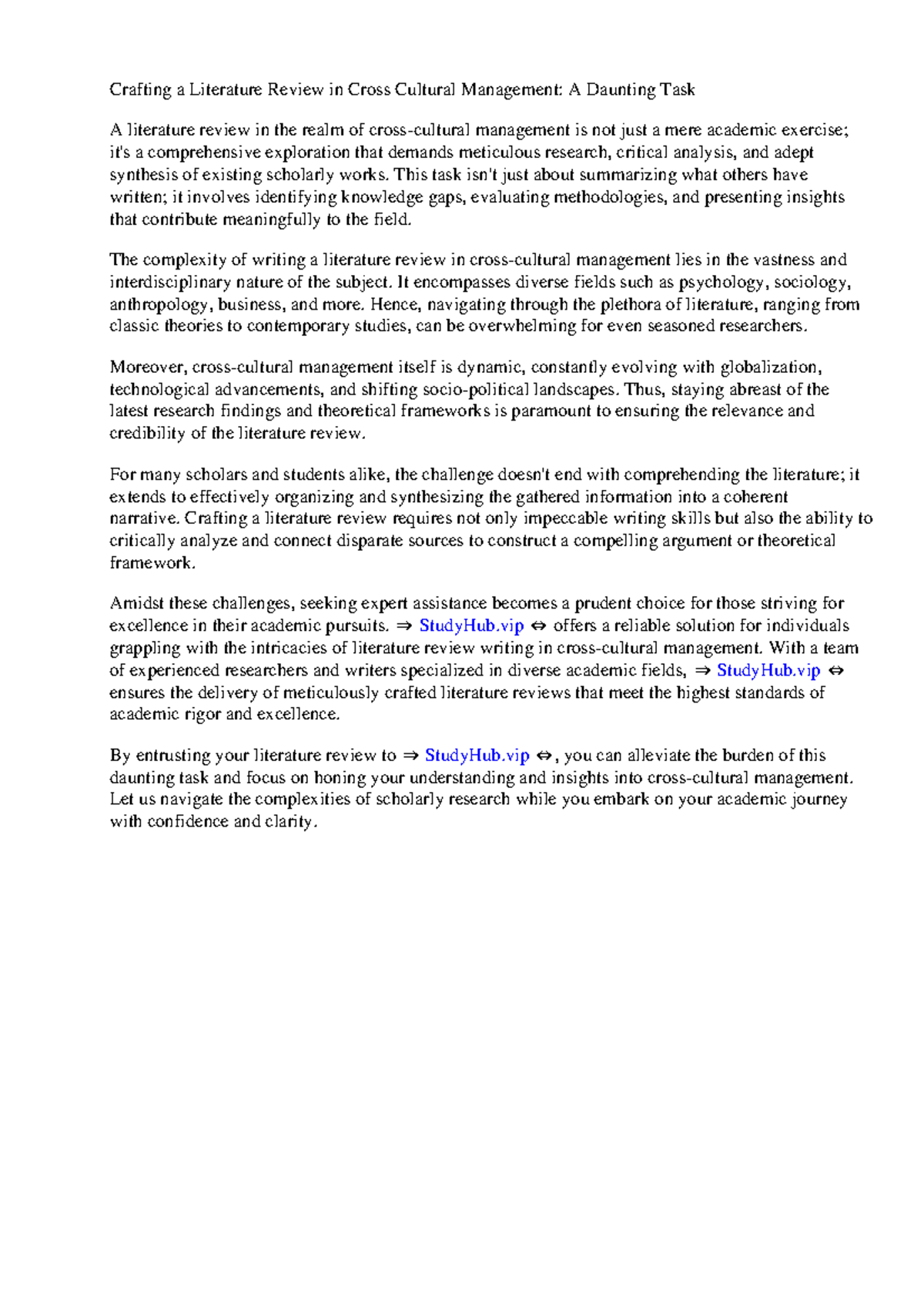 Literature Review Cross Cultural Management - Crafting a Literature ...