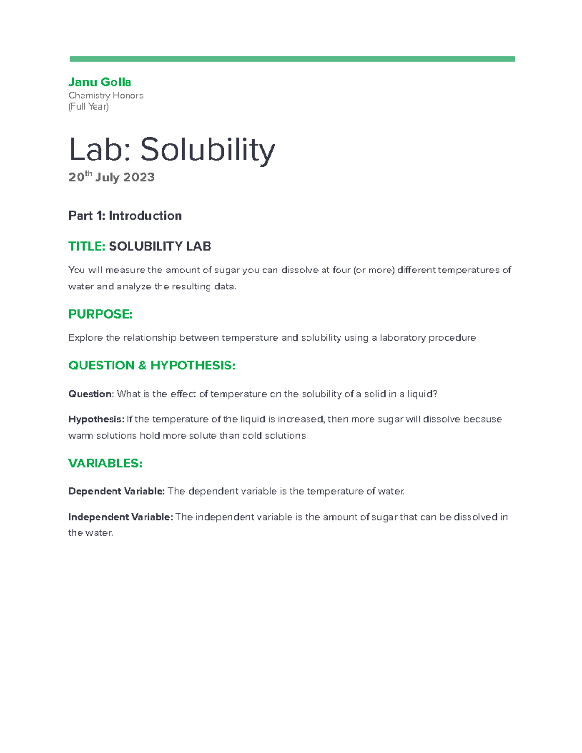 Lab Solubility (Janu Golla) - Janu Golla Chemistry Honors (Full Year ...