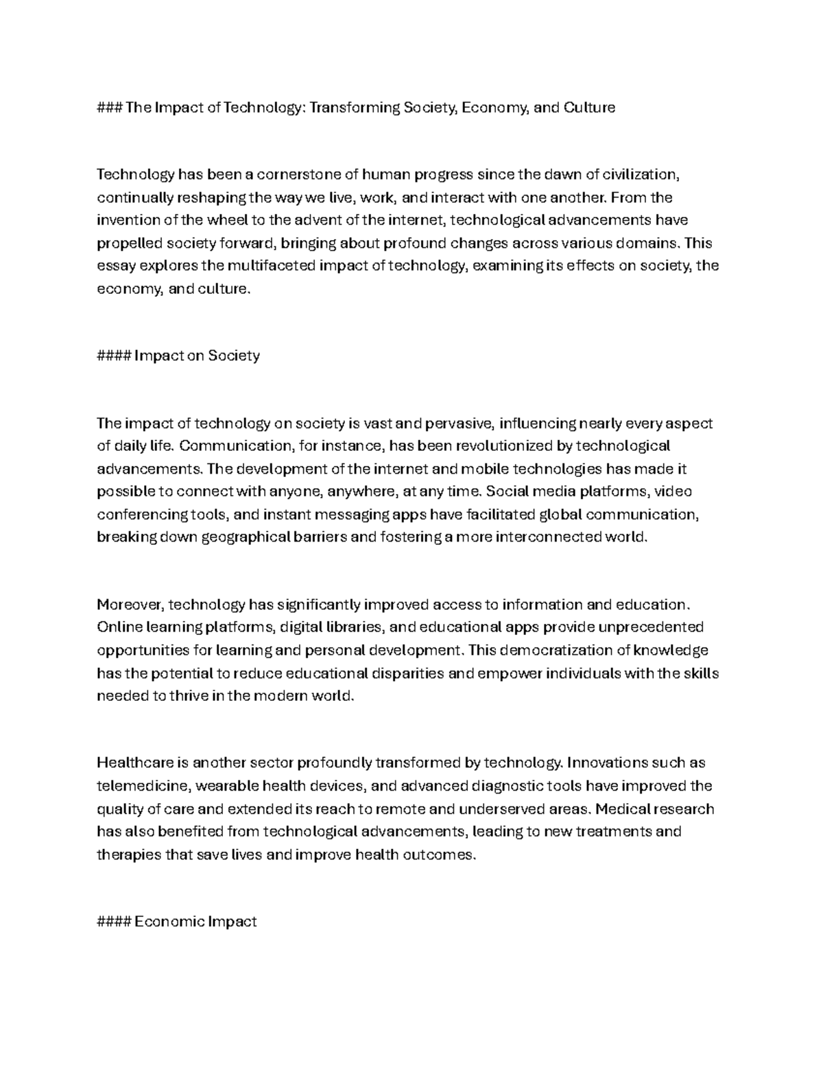 ENGR 392 essay - The Impact of Technology: Transforming Society ...