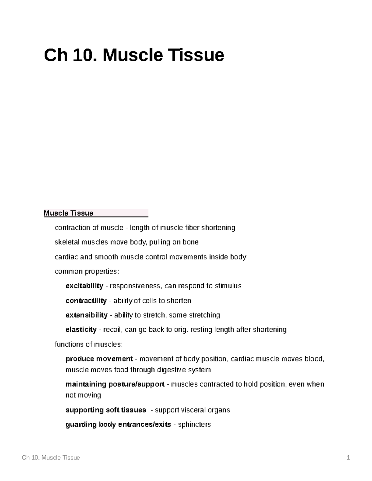 Ch 10 Muscle Tissue - Ch 10. Muscle Tissue Week Week 5/ Assignment hw 4 ...