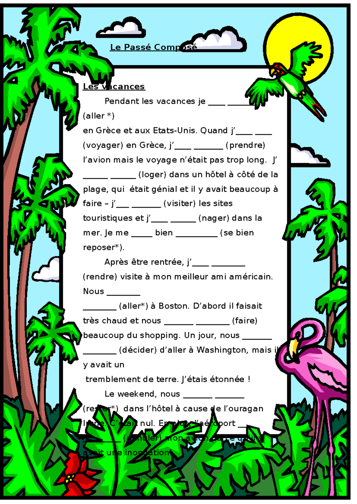 Past Tense Holidays - french - Le Passé Composé Les vacances Pendant ...