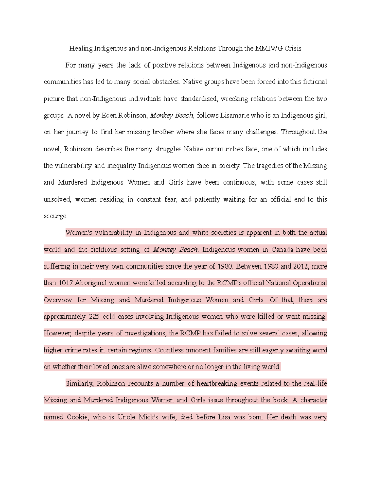 Essay - Healing Indigenous and non-Indigenous Relations Through the ...