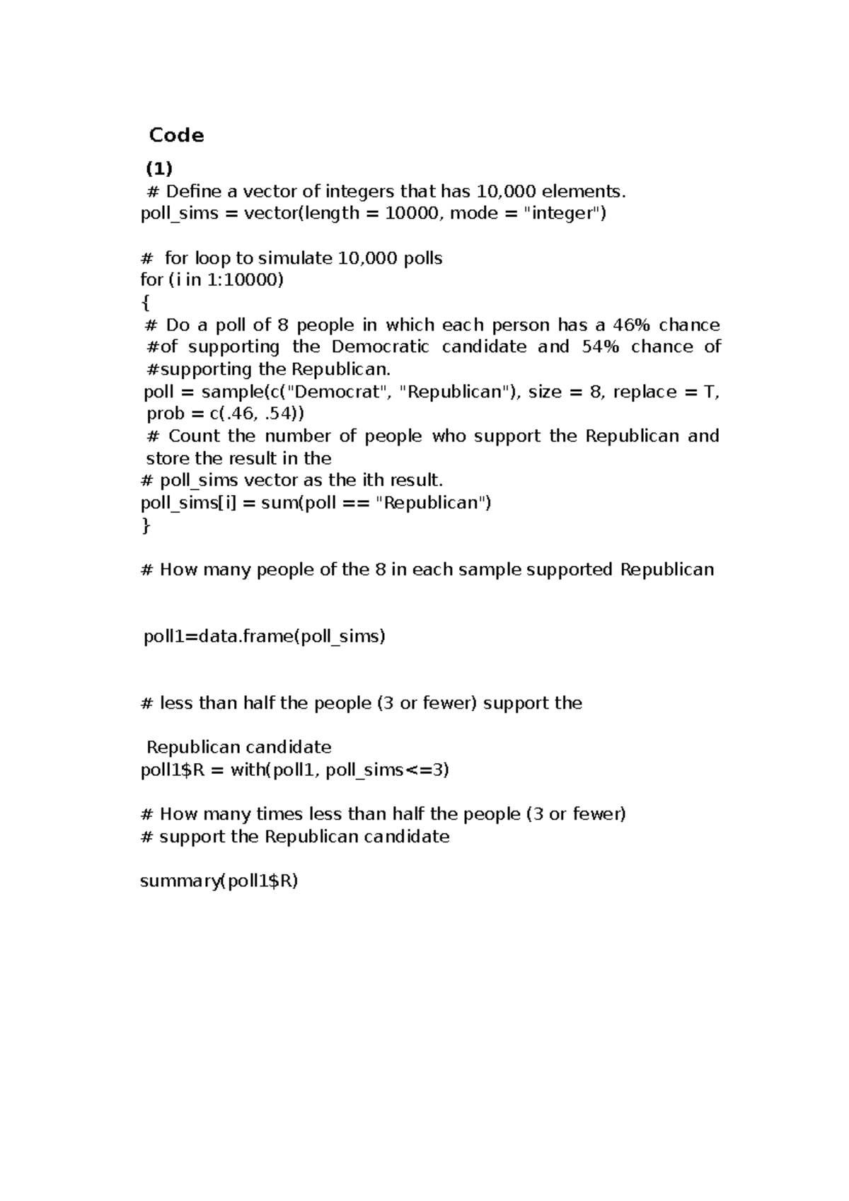 HW3 R - hw3 - Code (1) Define a vector of integers that has 10,000 ...