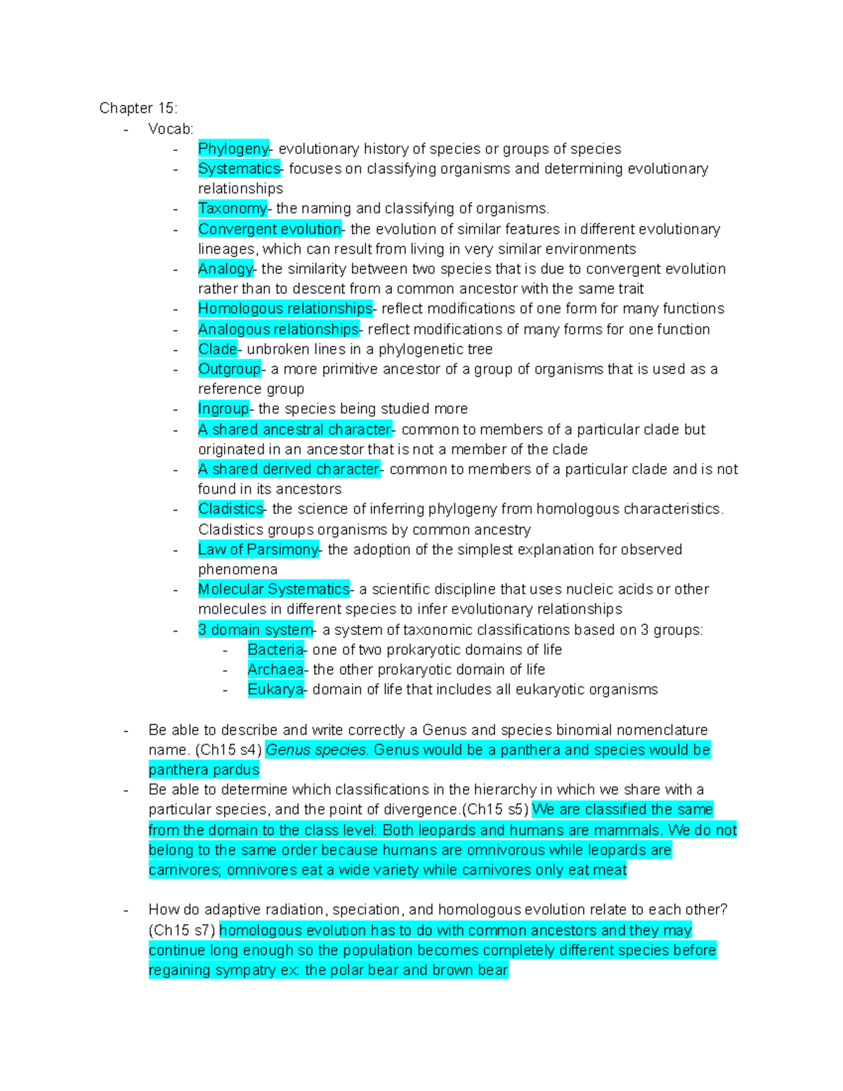 Biology 1040 Chapter 15 - Chapter 15: - Vocab: - Phylogeny ...