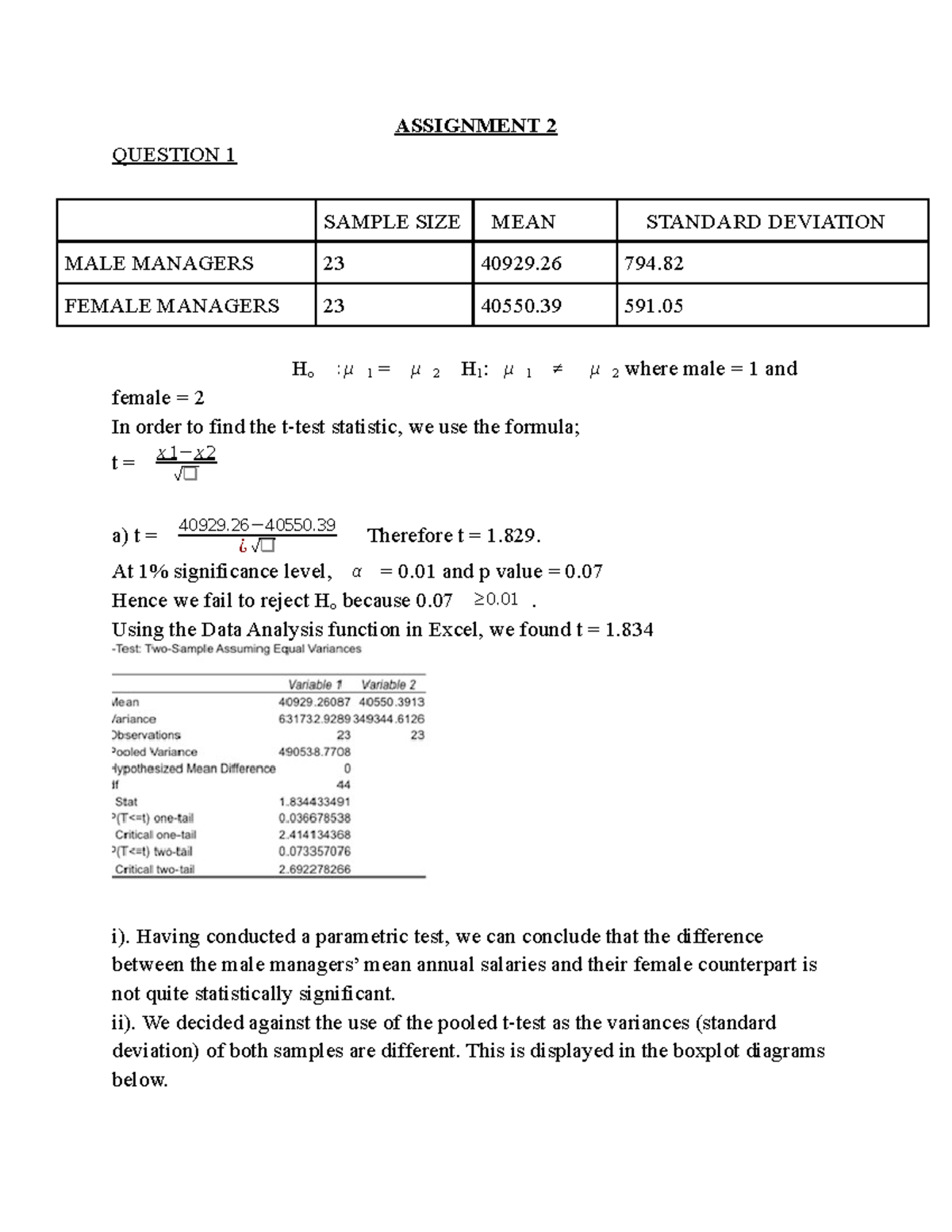 ADM2304 A2 - Solutions to the mandatory assignment 2 - ASSIGNMENT 2 QUESTION 1 SAMPLE SIZE MEAN ...