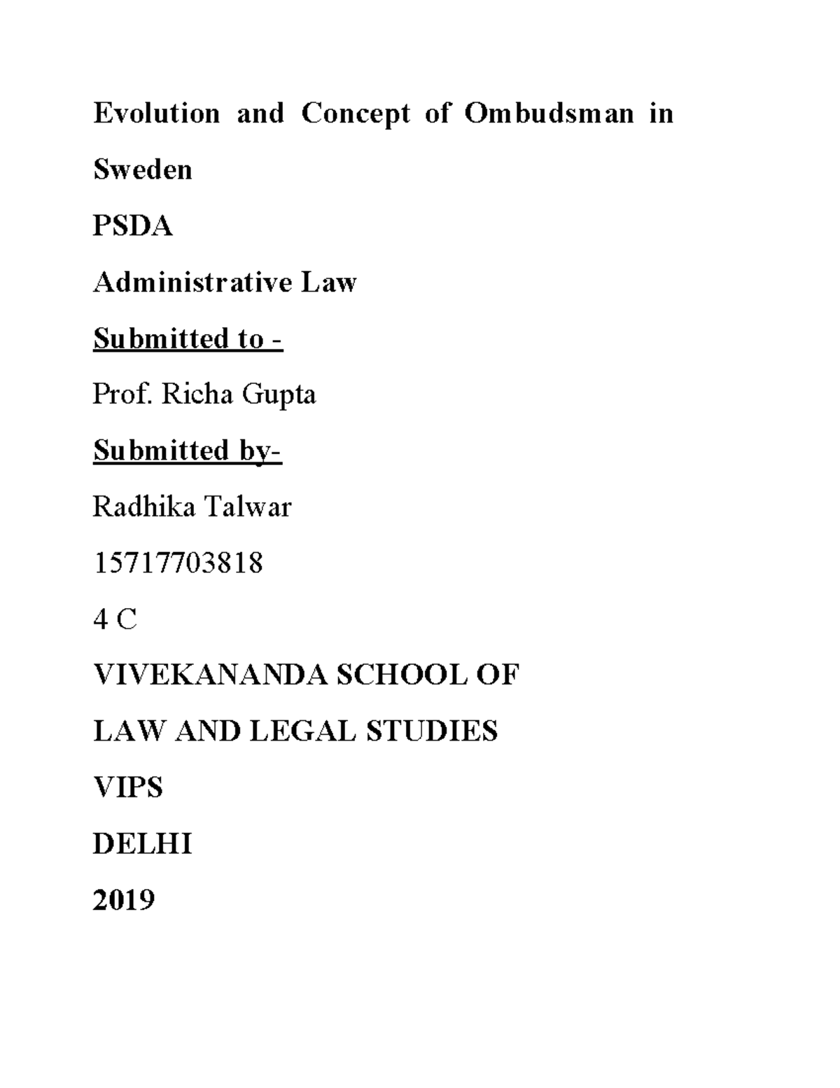 Admin law psda final - Evolution and Concept of Ombudsman in Sweden ...