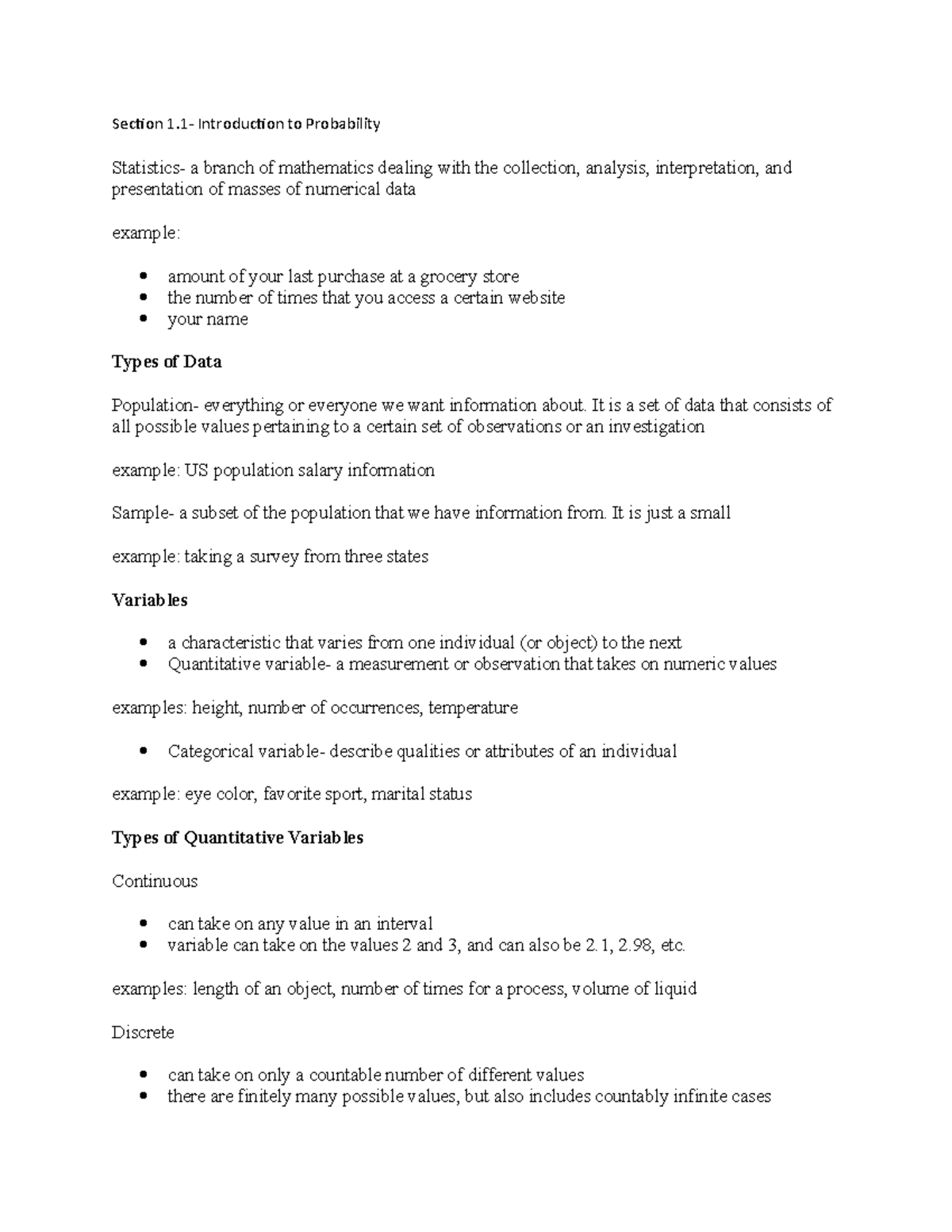 Section 1 - N/A - Section 1- Introduction to Probability Statistics- a ...