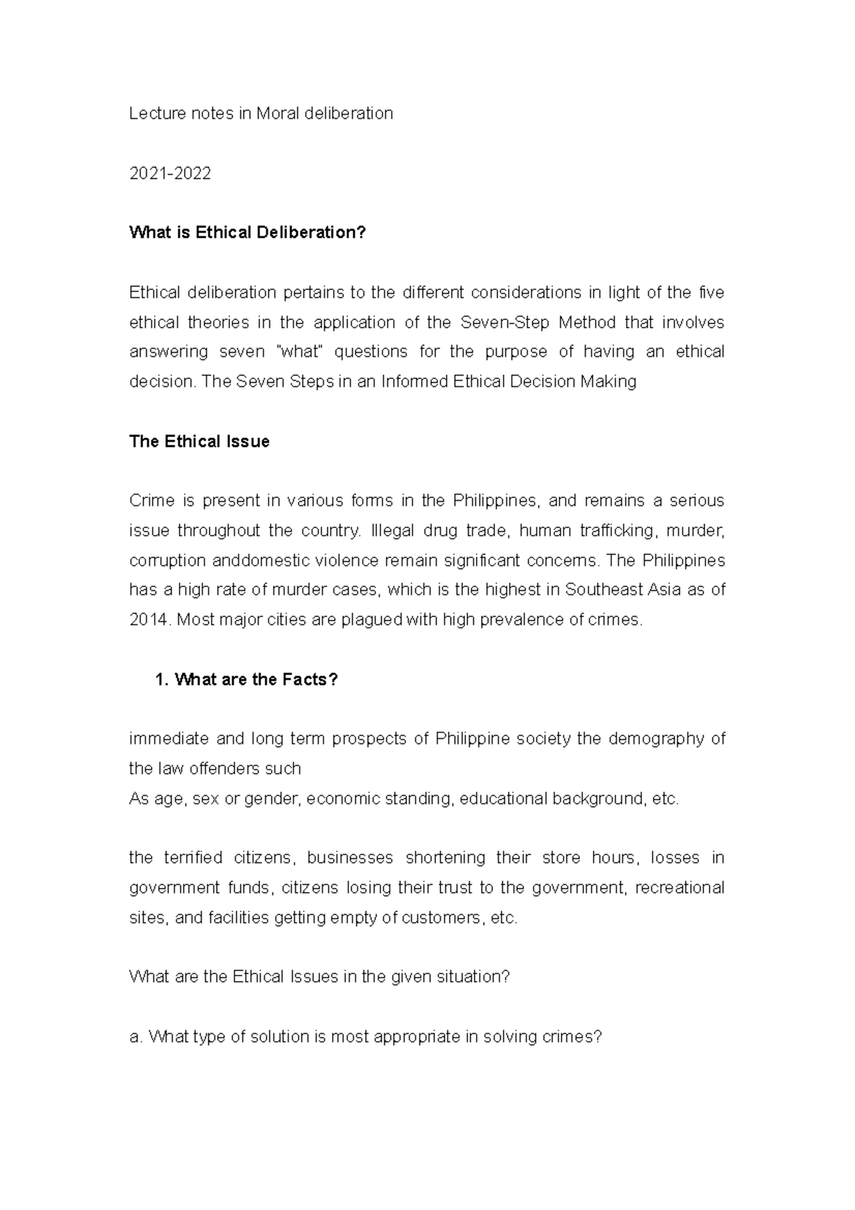 Lecture notes in Moral deliberation - Lecture notes in Moral ...