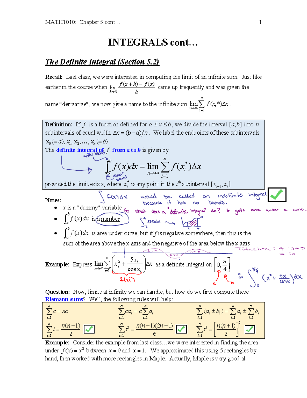 Mod9b riemann complete-1 - INTEGRALS cont... The Definite Integral ...