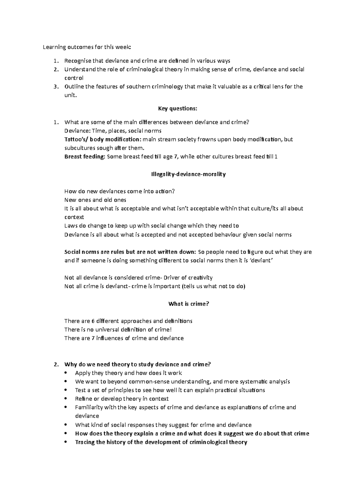 Week 1 Lecture 1 HGA259 - Learning outcomes for this week: Recognise that deviance and crime are ...