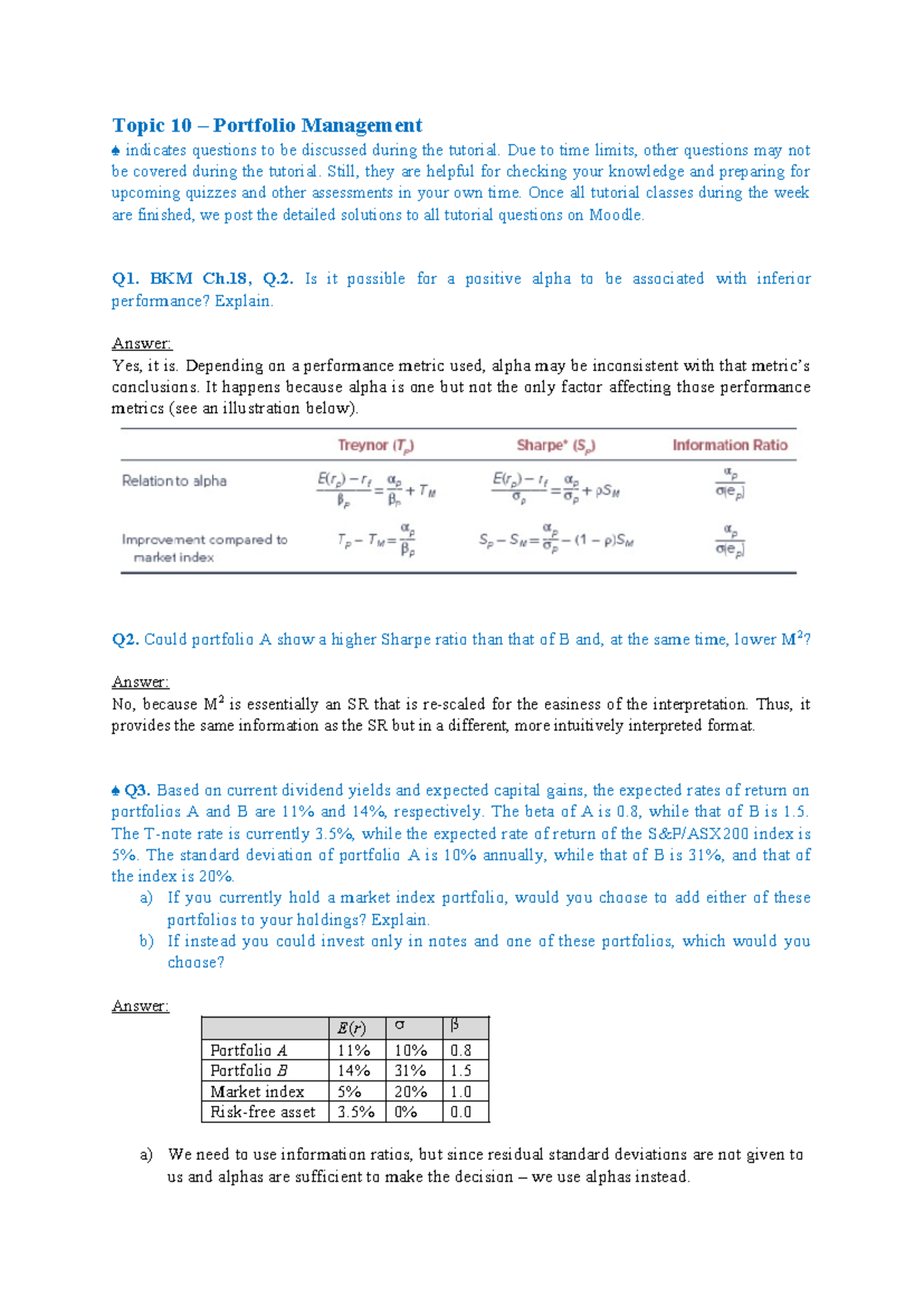 Tute 10 Ans - Answer for Week 10 Tutorial - Topic 10 – Portfolio ...