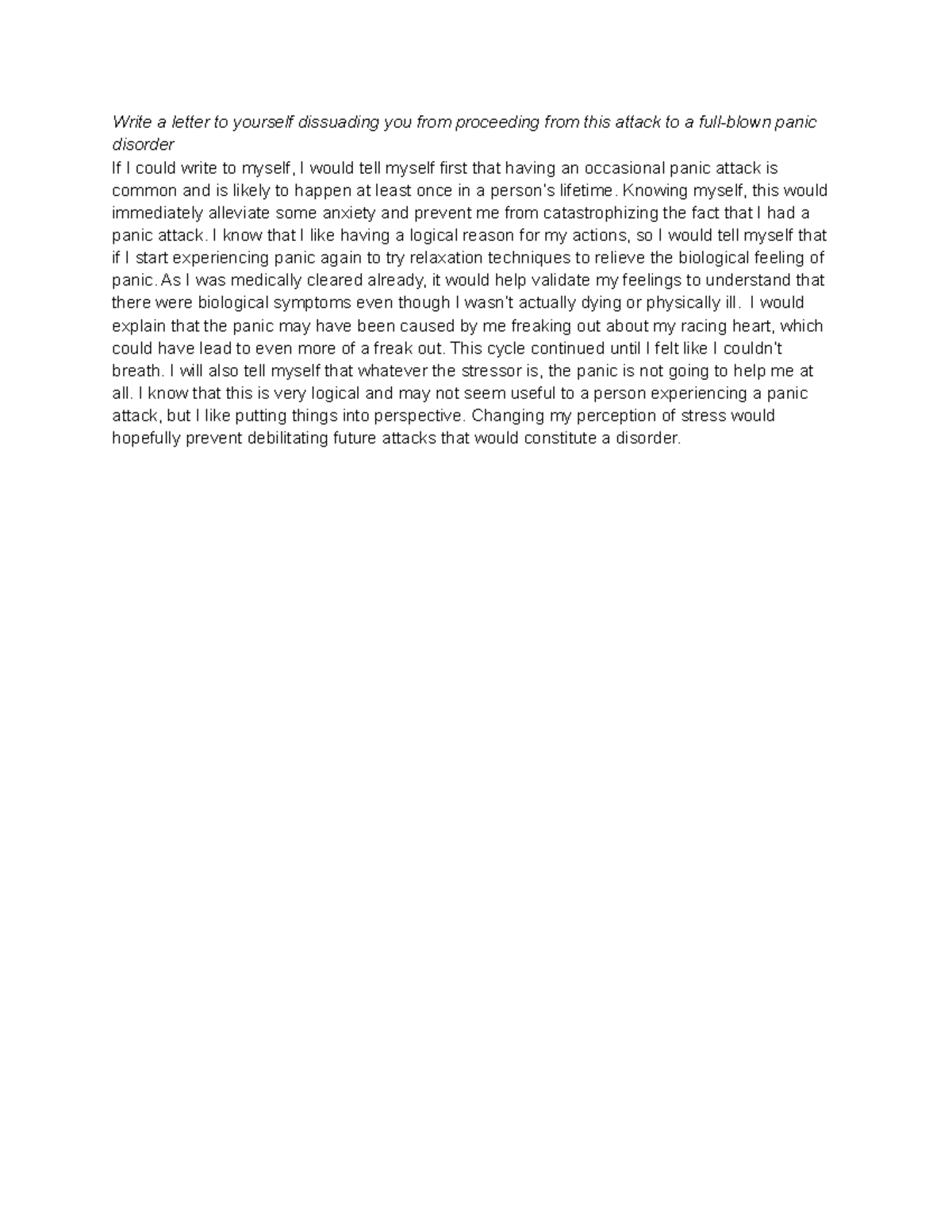 Panic Attack quiz - Professor David Smith - Write a letter to yourself ...