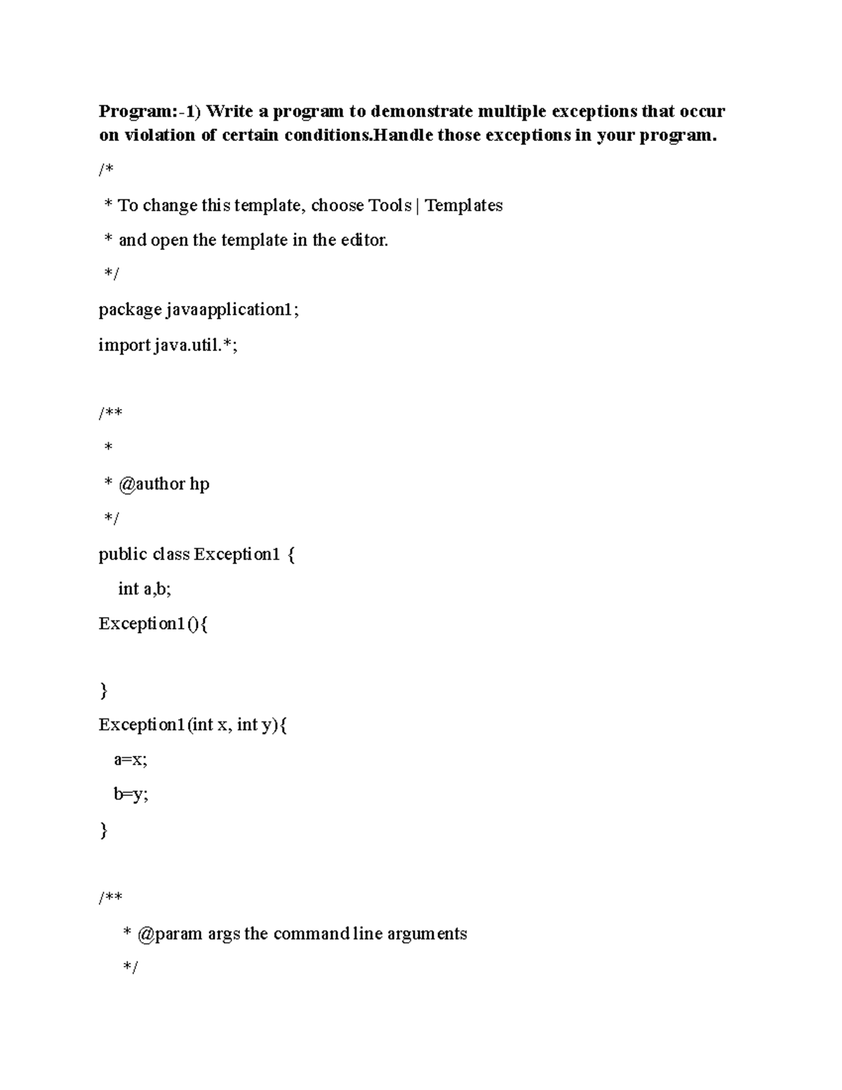 Java Exception Handling Program 1 Write A Program To Demonstrate 1157