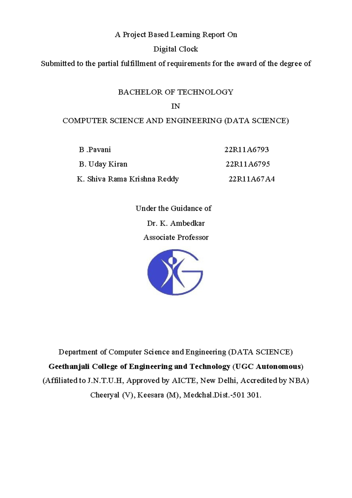 Digital clock - A Project Based Learning Report On Digital Clock ...