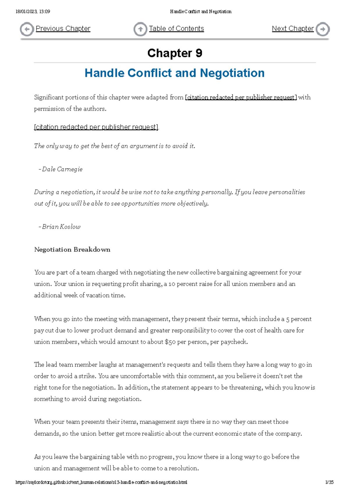 L-Handle Conflictand Negotiation - ####### Previous Chapter Table of ...