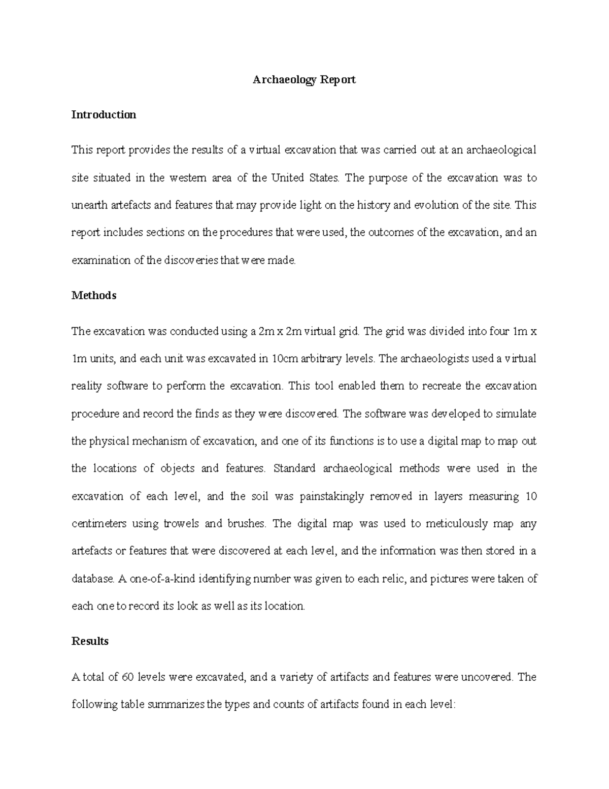 Archaeology Report - yesssss - Archaeology Report Introduction This ...