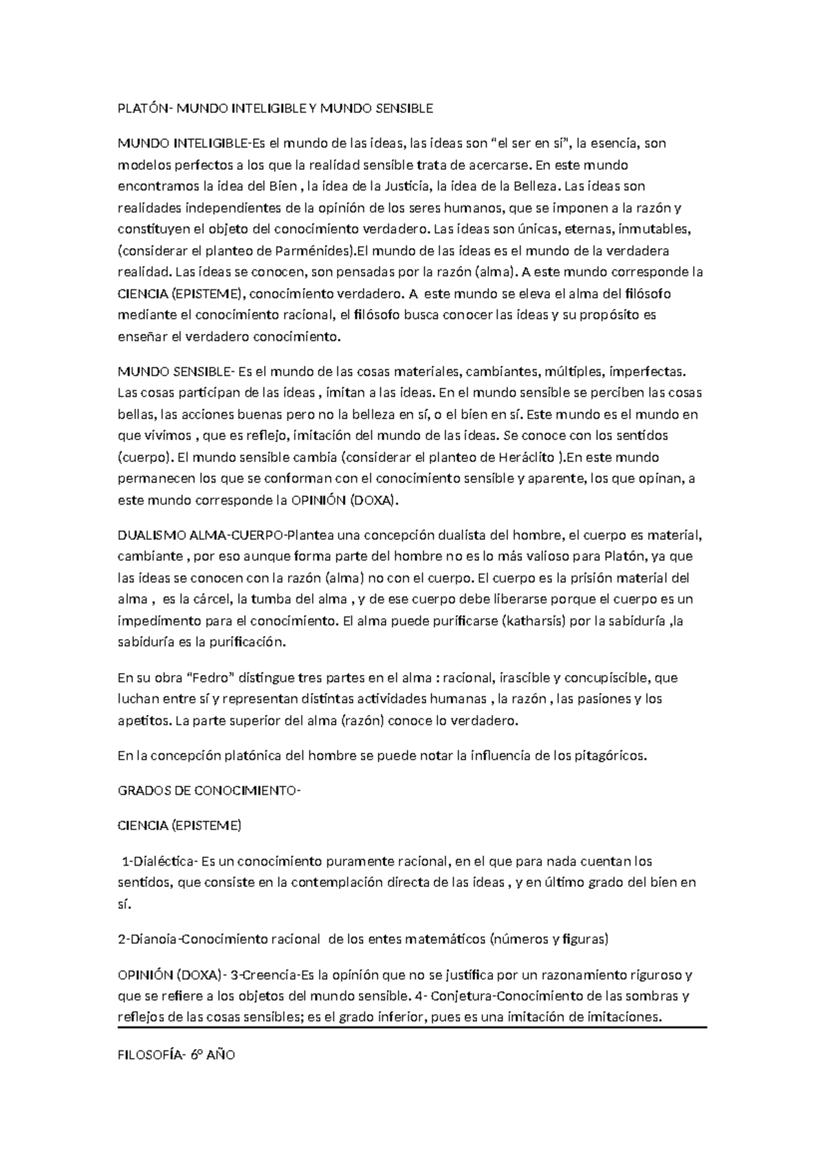 Platón - PLATÓN- MUNDO INTELIGIBLE Y MUNDO SENSIBLE MUNDO INTELIGIBLE ...