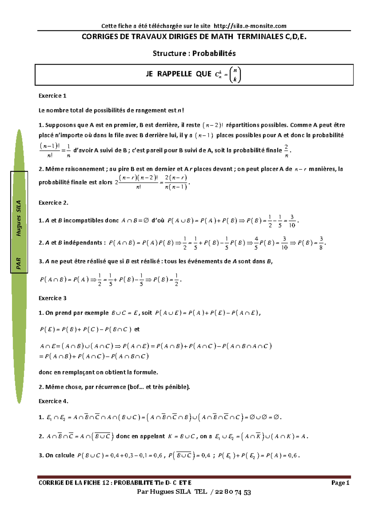 Corriges de travaux diriges de math terminales s - CORRIGE DE LA FICHE ...