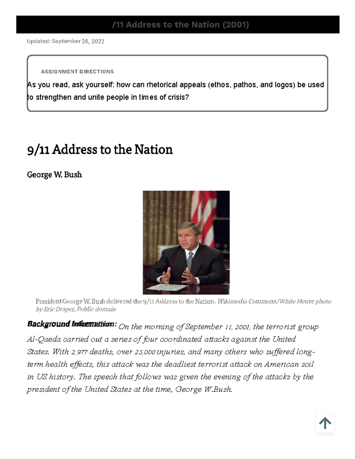 Bush - 911 - Copy - As you read, ask yourself: how can rhetorical ...
