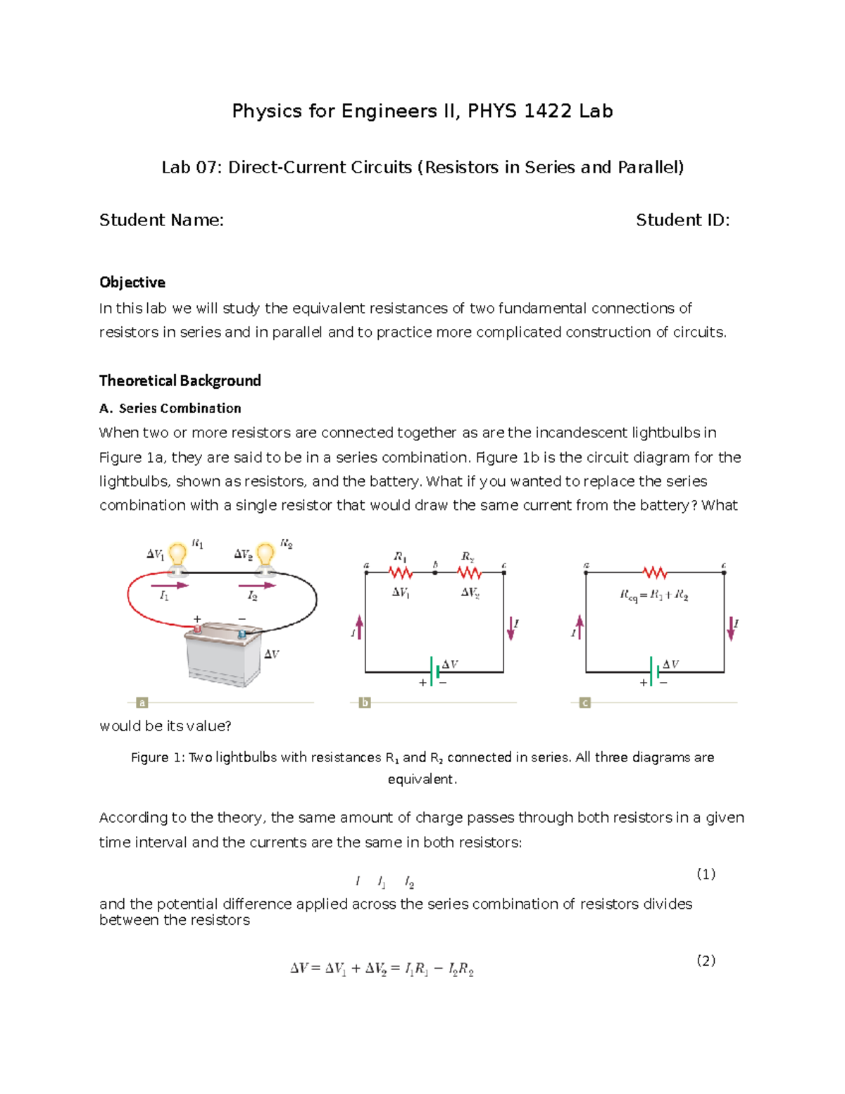 Lab 07 Resistors in Series and Parallel - Bsc. Electrical and ...